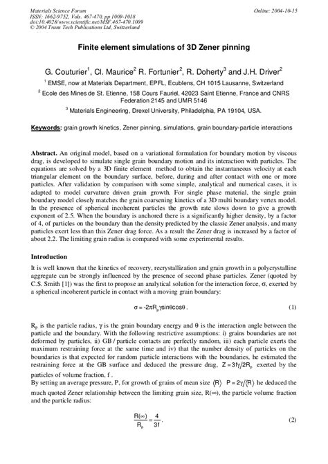 Finite Element Simulations Of 3d Zener Pinning Scientific Net