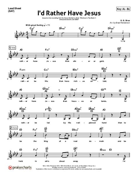 Id Rather Have Jesus Sheet Music Pdf Susan Quintyne Praisecharts