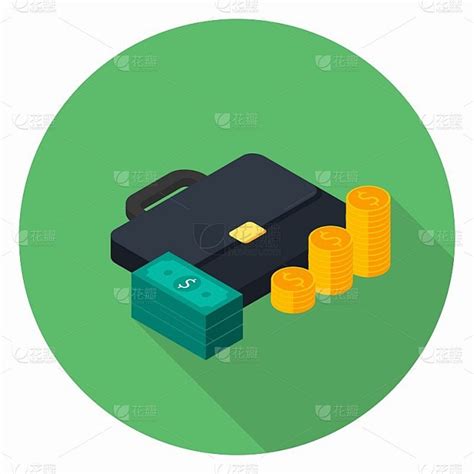 公文包美元现金图标金币堆栈右视图图标矢量等距