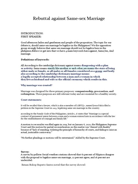 Rebuttal Against Same Sex Marrriage Pdf Marriage Same Sex Marriage