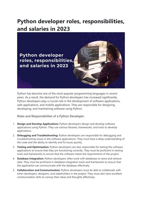 Ppt Python Developer Roles Responsibilities And Salaries In 2023