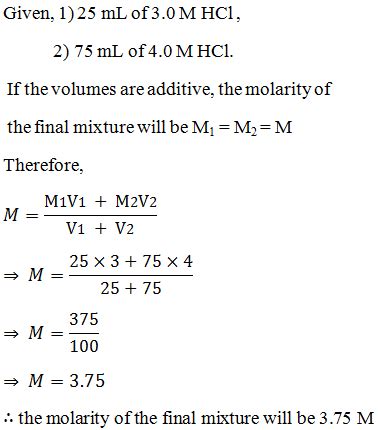 ML Of M HCl Are Mixed With ML Of M HCl If The Volumes Are Additive The Molarity