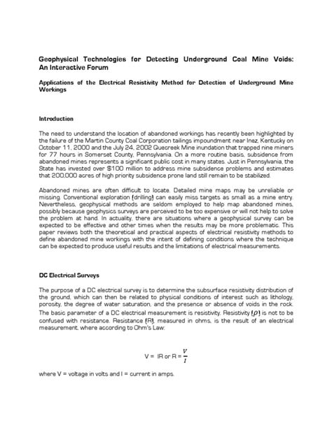 Pdf Geophysical Technologies For Detecting Underground Coal Mine