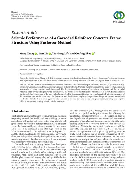 Pdf Seismic Performance Of A Corroded Reinforce Concrete Frame Structure Using Pushover Method