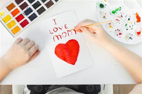 Feliz Dia Das Mães Menina Criança Desenho Cartão Feito à Mão Para A