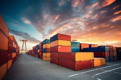 Shipping Containers Stacked At Port Premium AI Generated Image