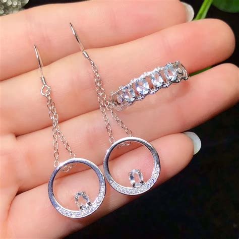 라이트 블루 천연 아쿠아 마린 보석 반지와 목걸이 주얼리 세트 실버 주얼리보석 세트 Aliexpress