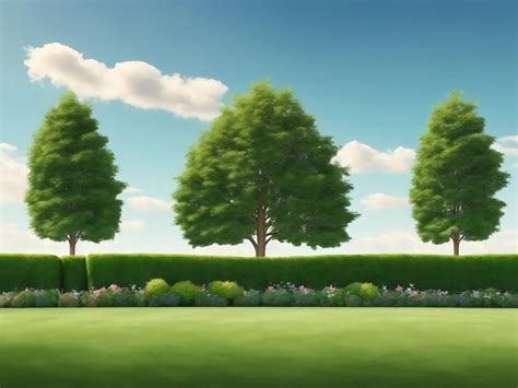 Premium Ai Image Tall Long Tree Hedge With Green Grass And Sky Summer