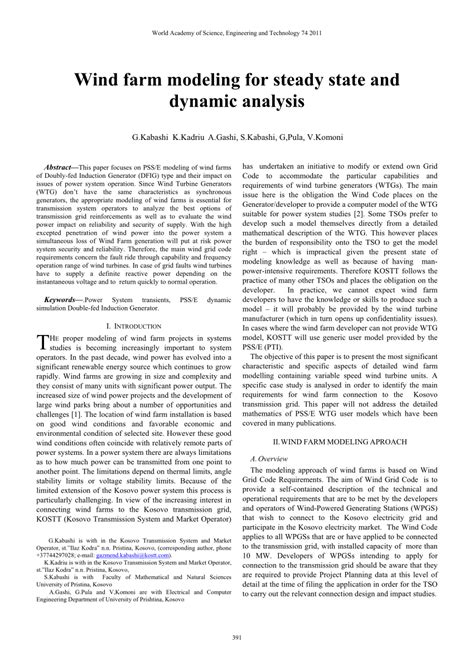 Pdf Wind Farm Modeling For Steady State And Dynamic Analysis
