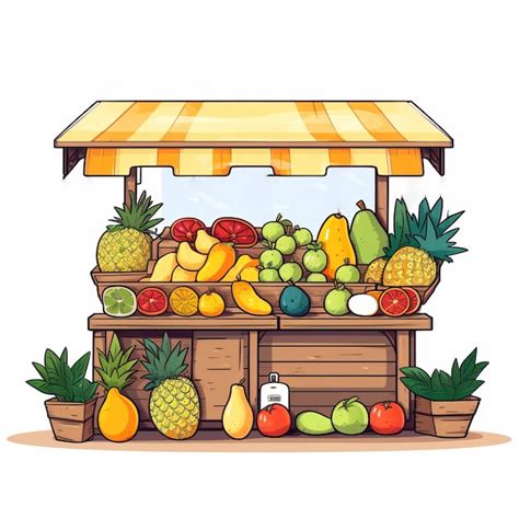 Premium Ai Image Cartoon Fruit Stand Vector Illustration On White