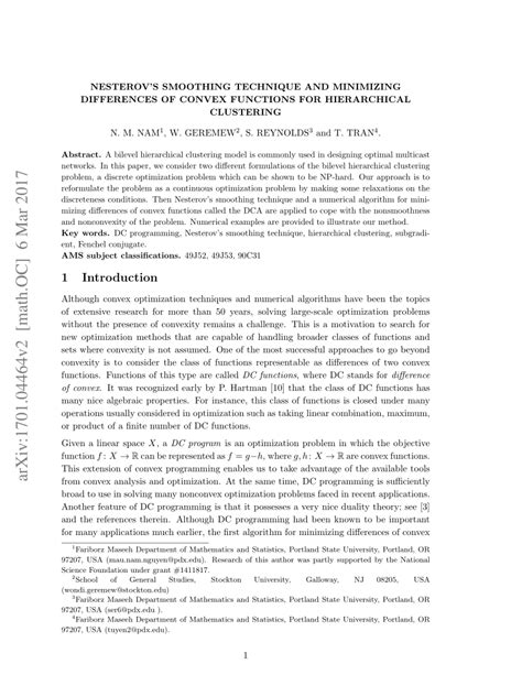 Pdf The Nesterov Smoothing Technique And Minimizing Differences Of