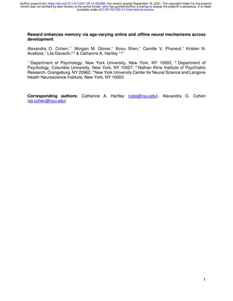 Pdf Reward Enhances Memory Via Age Varying Online And Offline Neural