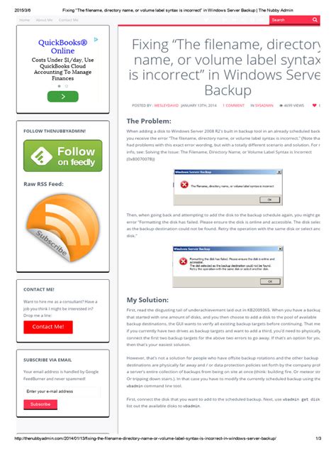Fixing The Filename Directory Name Or Volume Label Syntax Is