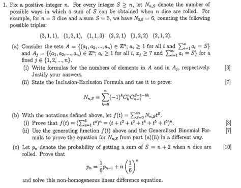 1 fix a positive integer n for every integer s n