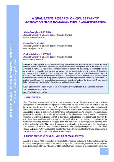Pdf A Qualitative Research On Civil Servants Motivation From Romanian Public Administration