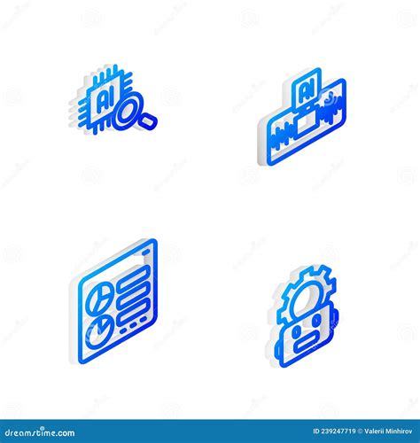 Set Isometric Line Artificial Intelligence Ai Processor Cpu Computer