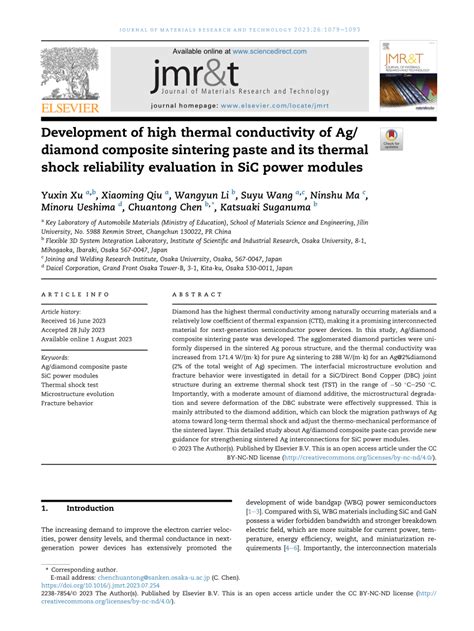 Pdf Development Of High Thermal Conductivity Of Agdiamond Composite Sintering Paste And Its