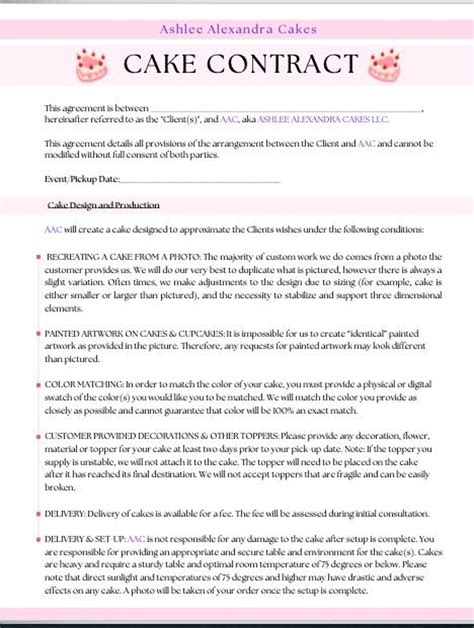 Cake Contract Template Fully Editable Cake Contract Diy Cake Contract Etsy