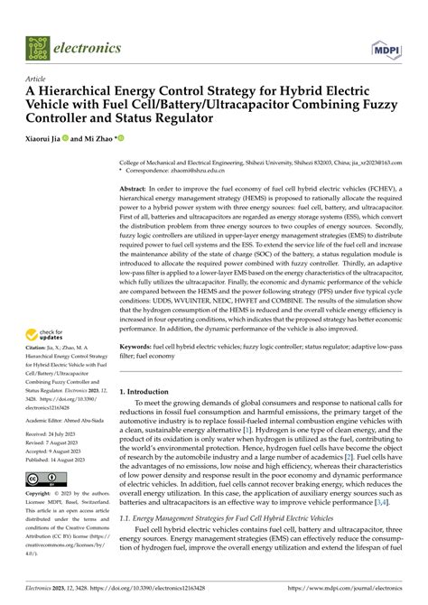 Pdf A Hierarchical Energy Control Strategy For Hybrid Electric Vehicle With Fuel Cell Battery