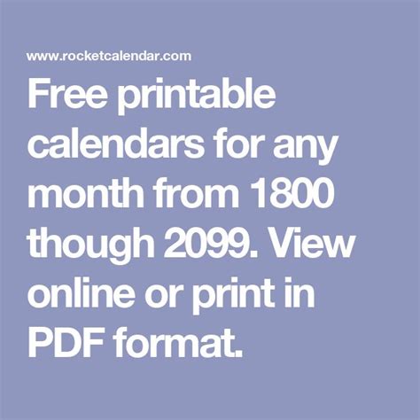 Free Printable Calendars For Any Month From 1800 To 2099