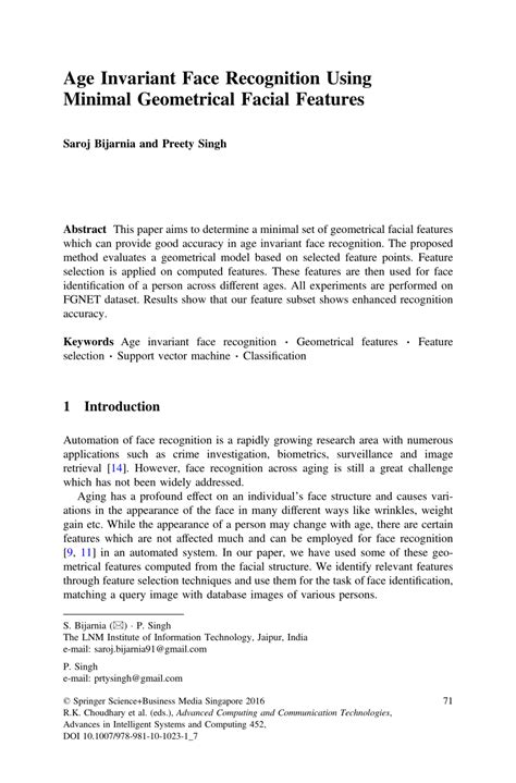 Pdf Age Invariant Face Recognition Using Minimal Geometrical Facial