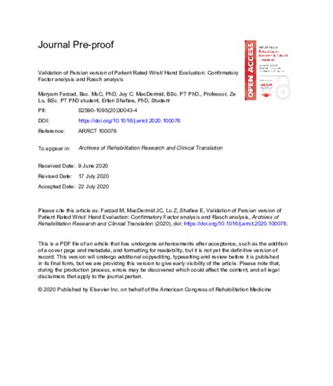 Pdf Validation Of Persian Version Of Patient Rated Wrist And Hand Evaluation Confirmatory