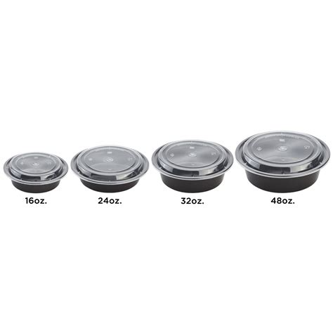 48 Oz Pp Injection Molding Microwaveable Food Containers W Clear Lids Round Black