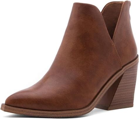 Shoe Land Womens Mingo Ankle Booties Chunky Stack Heels V Cutout Boots