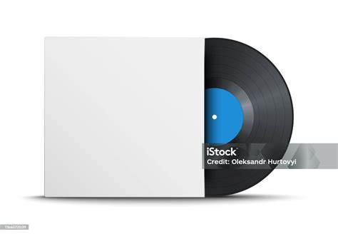 흰색 배경에 격리 된 빈 커버와 현실적인 빈티지 비닐 레코드 디자인에 대한 템플릿을 모의합니다 레이블과 축음기 Lp 비닐 레코드