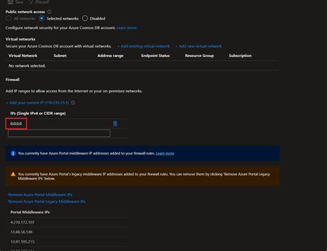 Azure Cosmos Db Networking Firewall에 0000 자동 추가
