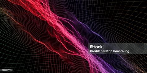 추상 파 그리드 네온 컬러 메쉬 라이트 효과 3d 일러스트 0명에 대한 스톡 사진 및 기타 이미지 0명 3차원 형태 가상현실 Istock
