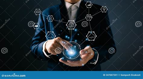 Man Holding Icon Cloud Computing Diagram Show On Hand Data Center