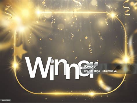 우승자를 위한 배너 템플릿입니다 벡터 일러스트 레이 션 와 3d Gravity Text 색종이 조각이 있는 골드 프레임 Celebrate Brooklyn에 대한 스톡 벡터