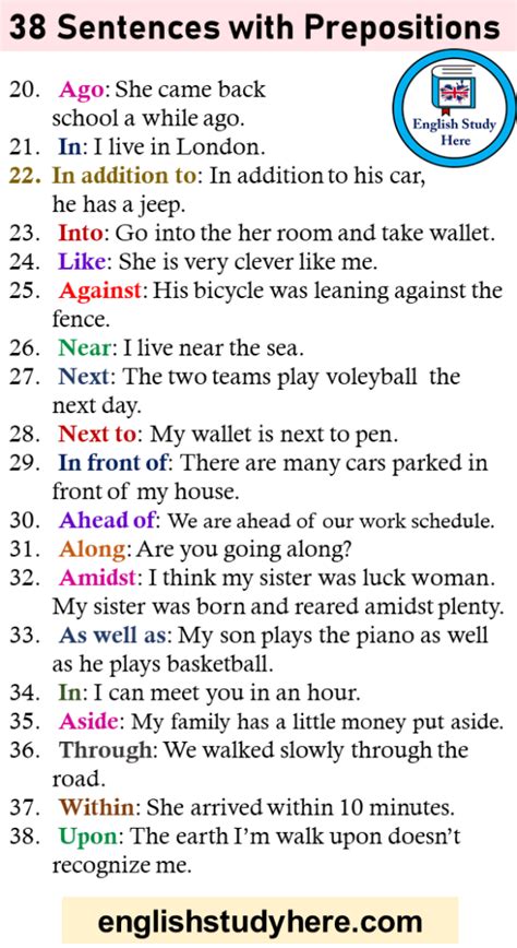 Sentences With Prepositions And Examples English Study Here