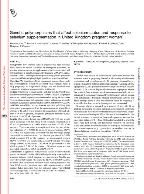 Pdf Genetic Polymorphisms That Affect Selenium Status And Response To Selenium Supplementation