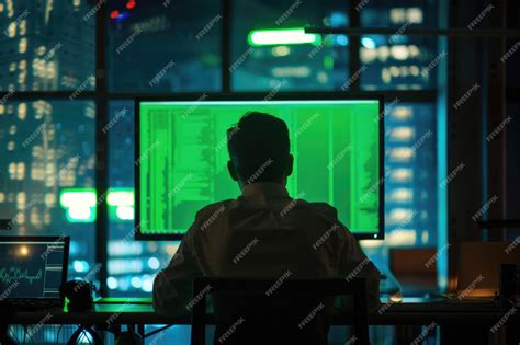 Premium Photo Male It Programmer Coding On Green Screen Desktop In