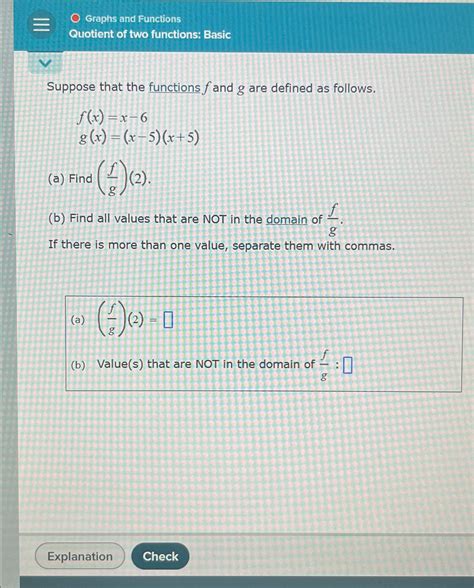 solved graphs and functionsquotient of two functions