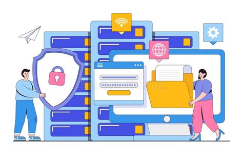 Flat Hosting Data Protection Data Center Cloud Computing Concept Outline Design Style