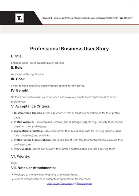 Free User Story Templates To Edit Online And Print