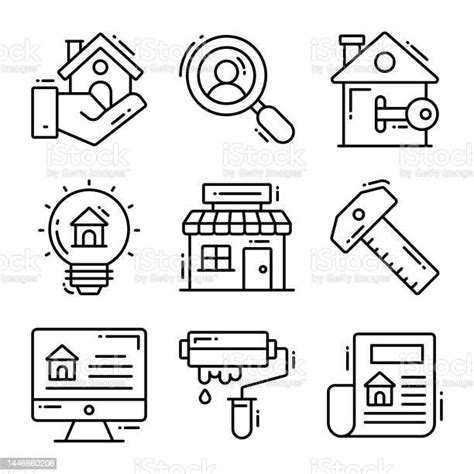 부동산 아이콘 세트 프리미엄 품질 심플한 가는 라인 디자인 현대 기호 컬렉션입니다 건설 산업에 대한 스톡 벡터 아트 및 기타 이미지 건설 산업 건축 건축물 Istock