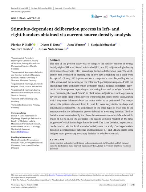 Pdf Stimulus Dependent Deliberation Process In Left And Right Handers Obtained Via Current