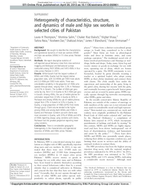 Pdf Heterogeneity Of Characteristics Structure And Dynamics Of Male And Hijra Sex Workers In