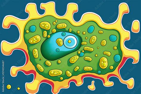 Microscopy Cartoon View Of Amoeba Microorganism With Its Cell Structure AI Generative Stock