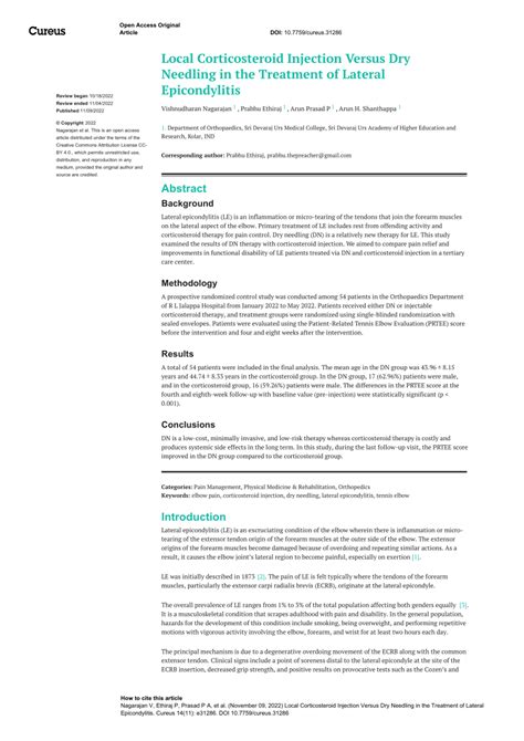 Pdf Local Corticosteroid Injection Versus Dry Needling In The Treatment Of Lateral Epicondylitis