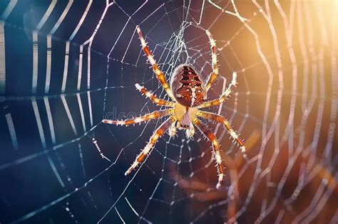 Close Up Of A Spider In Its Web Showcasing Intricate Details Of Its Legs Body And Web