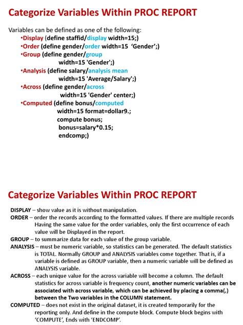 Categorize Variables Within Proc Report Pdf Sas Software Categorical Variable