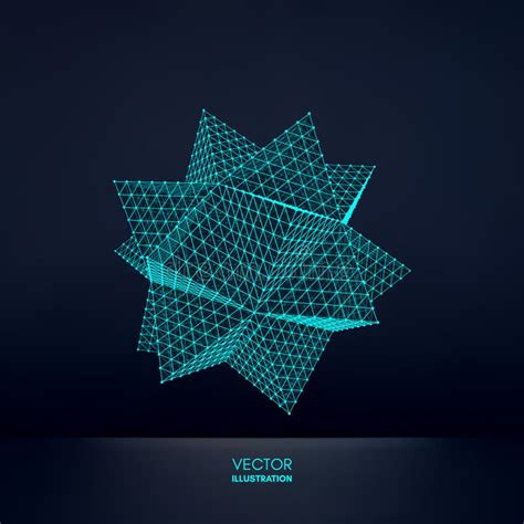 Crystal Object With Connected Lines And Dots Molecular Grid 3d