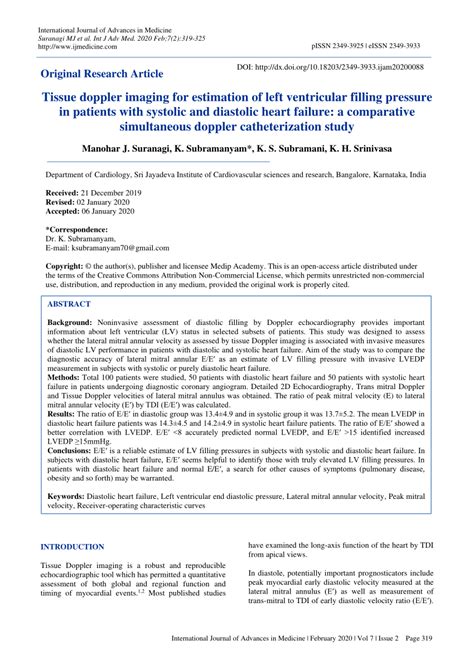 Pdf Tissue Doppler Imaging For Estimation Of Left Ventricular Filling Pressure In Patients