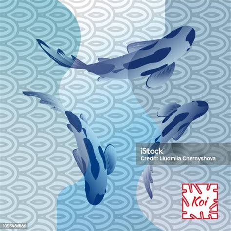 생선 잉어 잉어에 설정 전통적인 일본 배경 흑백 파스텔 블루 색상입니다 벡터 그림 Cyprinus 카 르 피 오입니다 개념에 대한 스톡 벡터 아트 및 기타 이미지 Istock