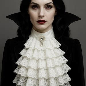 Victorian Vampire Lace Jabot For Women Gothic White Ruffled Cravat